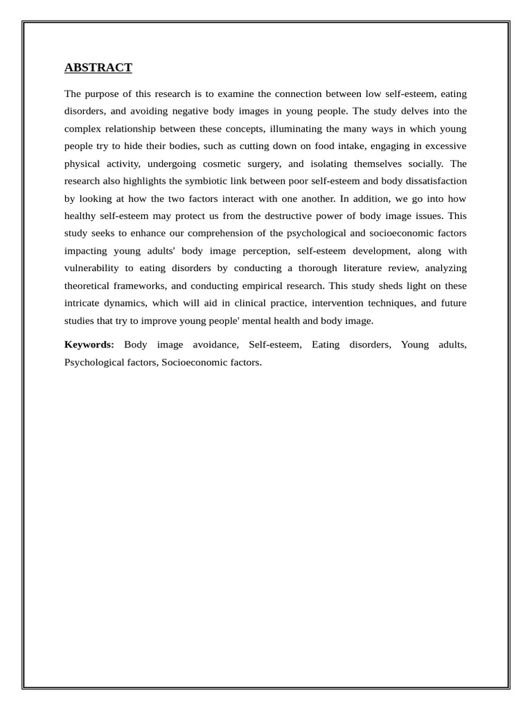 (Relationship Between Body Image Avoidance, Self-Esteem and Eating ...