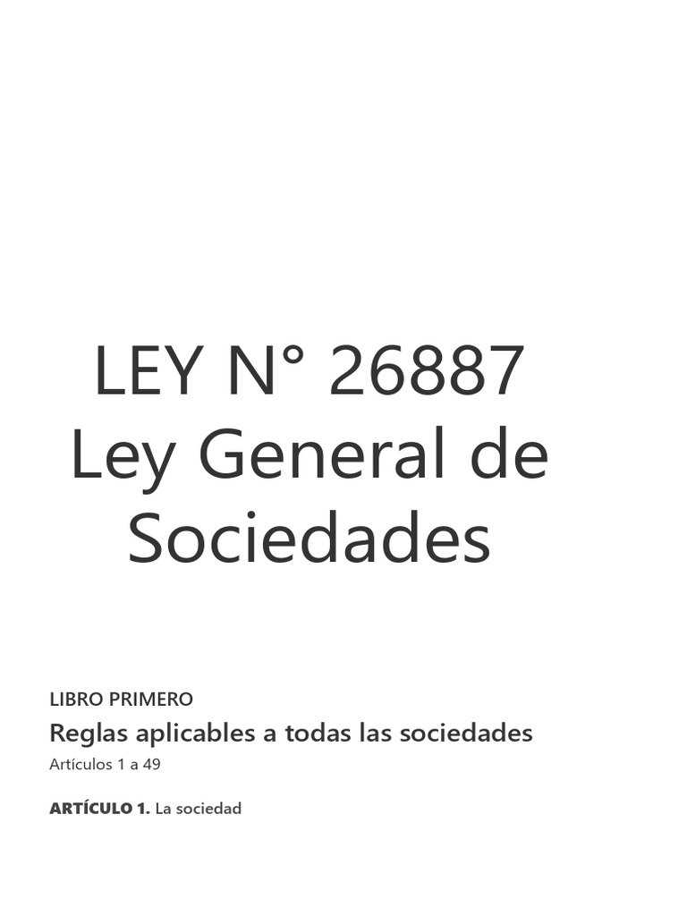LEY #26887 - Ley General de Sociedades | PDF | Sociedad de responsabilidad limitada