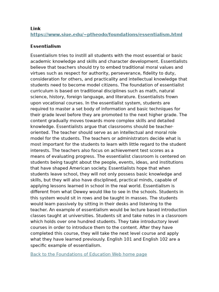 Introduction to Essentialism | PDF