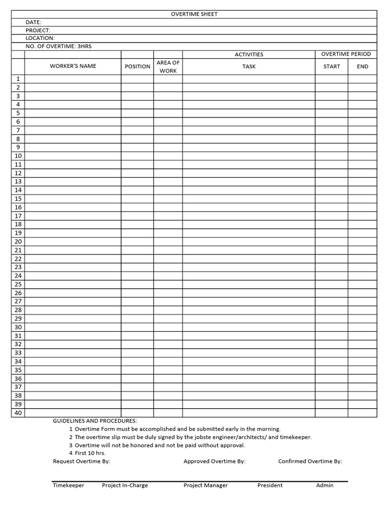 Overtime Sheet | PDF