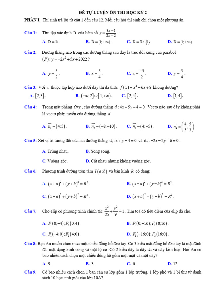 đề tự luyện ôn thi hk2 | PDF