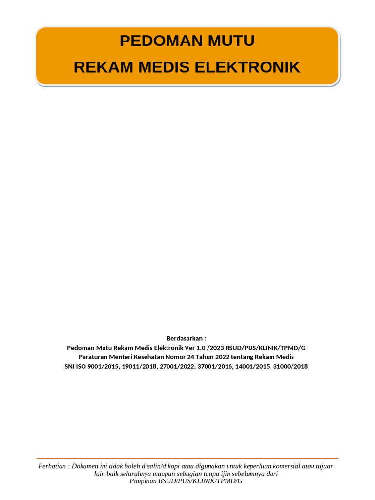 Pedoman Mutu Sistem Manajemen Mutu RME (Webinar 22 Jan 25) | PDF