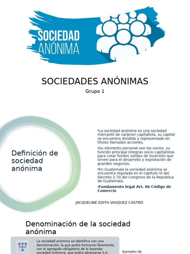 Presentacion Sociedad Anonima | PDF | Compartir (Finanzas) | Bancos