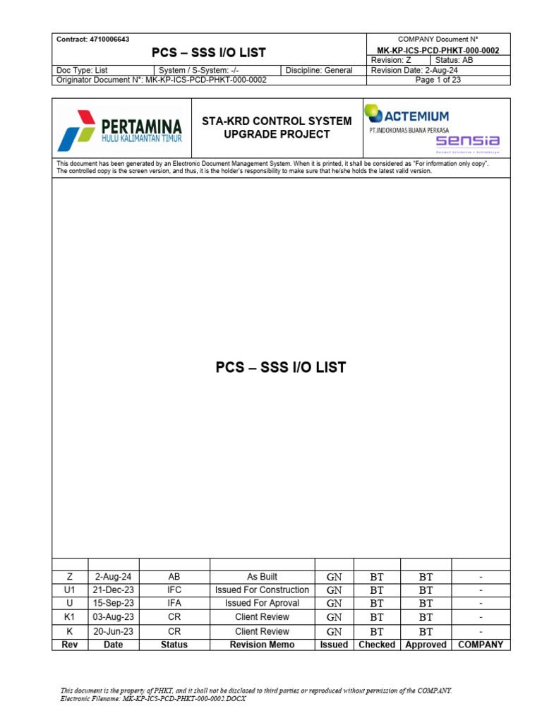 MK-KP-ICS-PCD-PHKT-000-0002 Rev.Z PCS SSS IO List | PDF | Switch ...