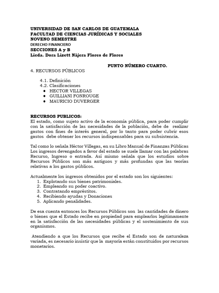 Clasificación y Definición de Recursos Públicos | PDF | Impuestos ...