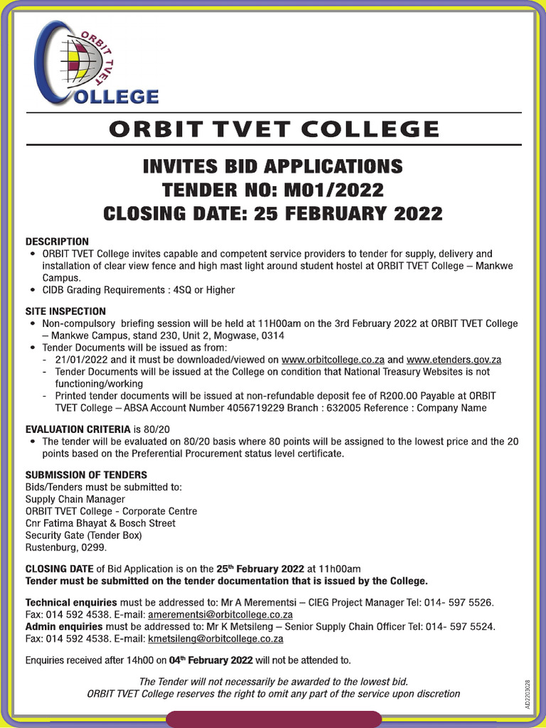 Approved Tender Advert 001 | PDF