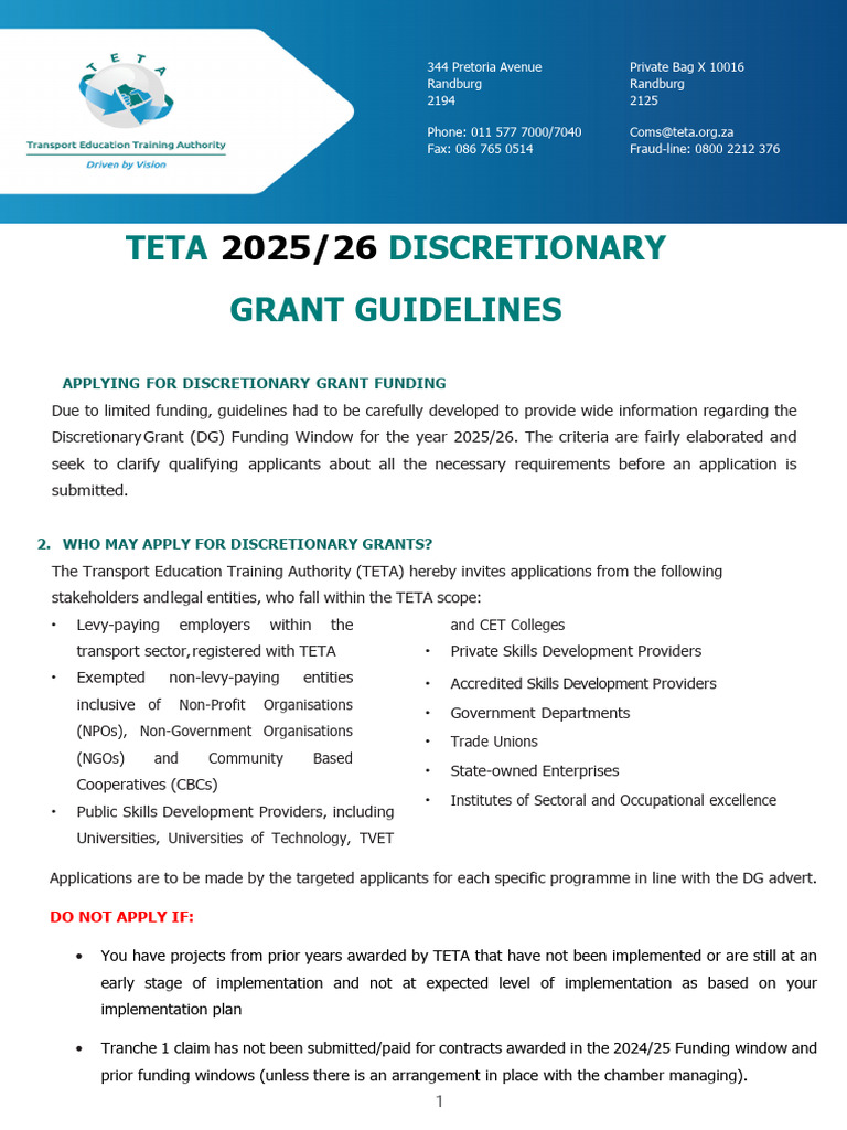 2025-2026 Discretionary Grant Guidelines | PDF | Vocational Education ...