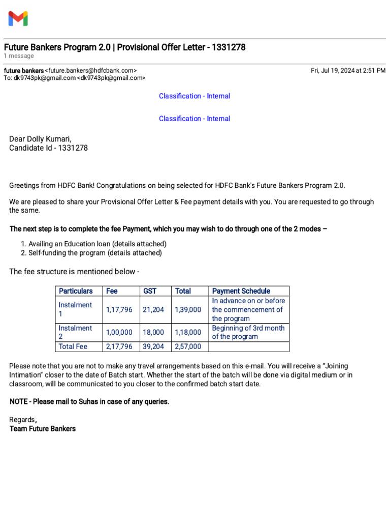 Gmail - Future Bankers Program 2.0 - Provisional Offer Letter - 1331278 ...