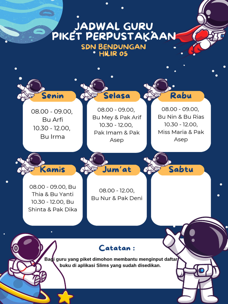 Jadwal Piket Perpustakaan 2024-2025 | PDF