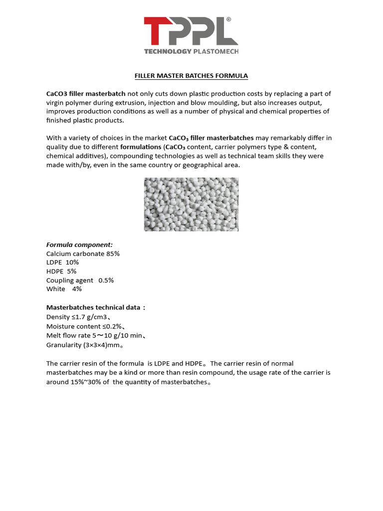 Filler Masterbatches Formulas | PDF