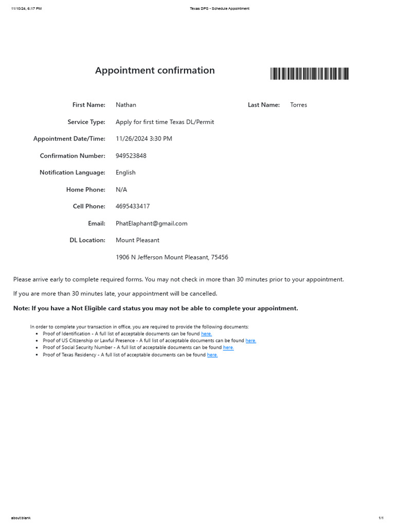 Texas DPS - Schedule Appointment | PDF