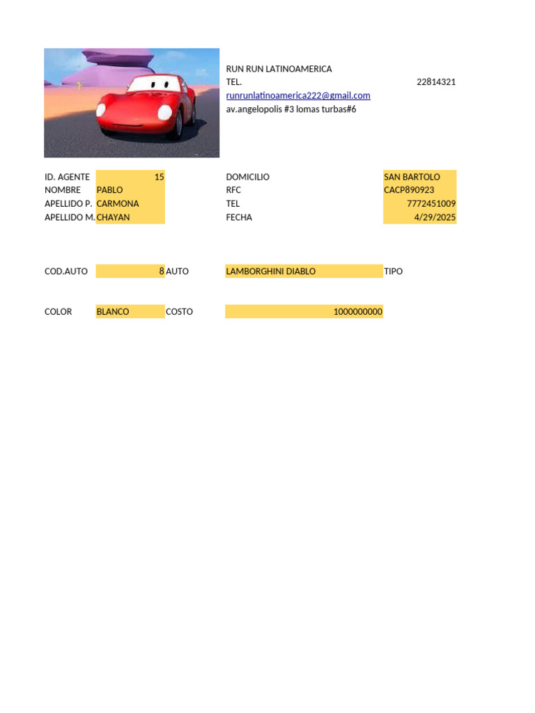 Factura Run Run | PDF | Carros deportivos | Vehículos con tracción trasera