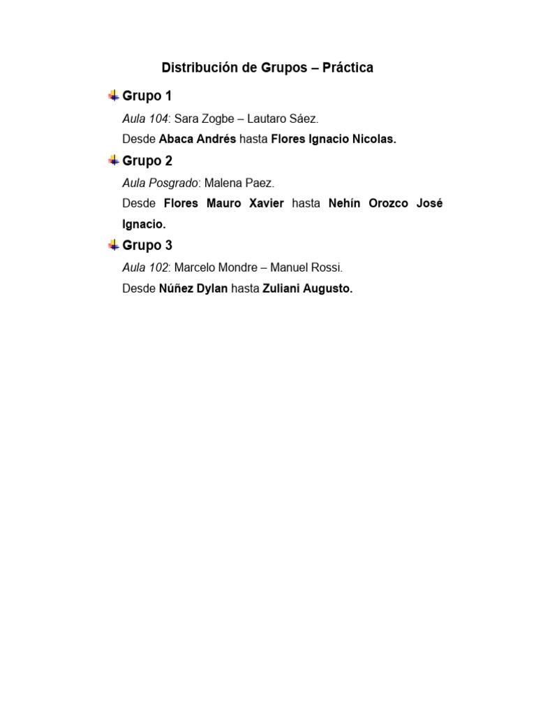 Distribución de Grupos Práctica POO | PDF