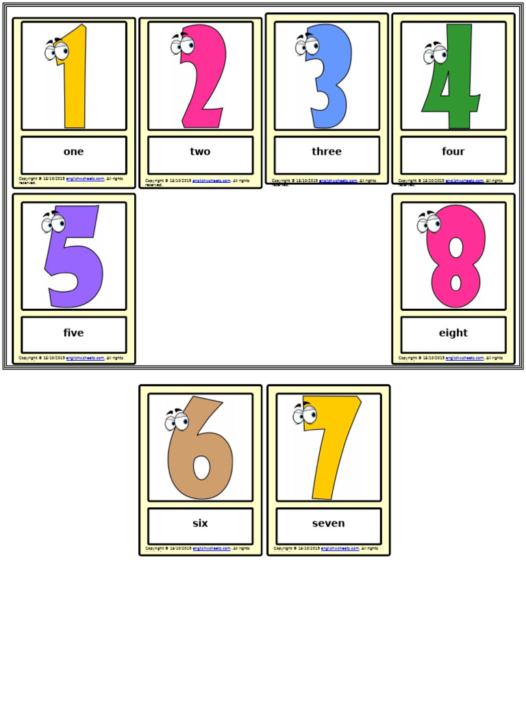 Numbers Vocabulary Esl Printable Learning Cards For Kids | PDF