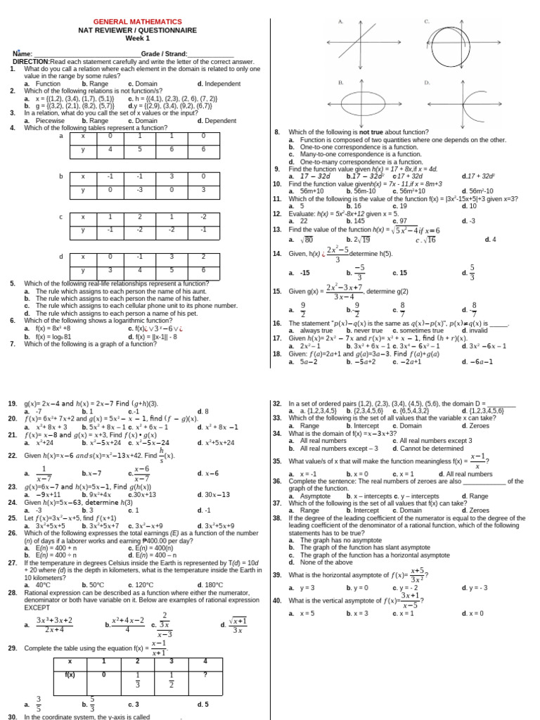 General Mathematics-Week1 | PDF | Function (Mathematics) | Cartesian ...