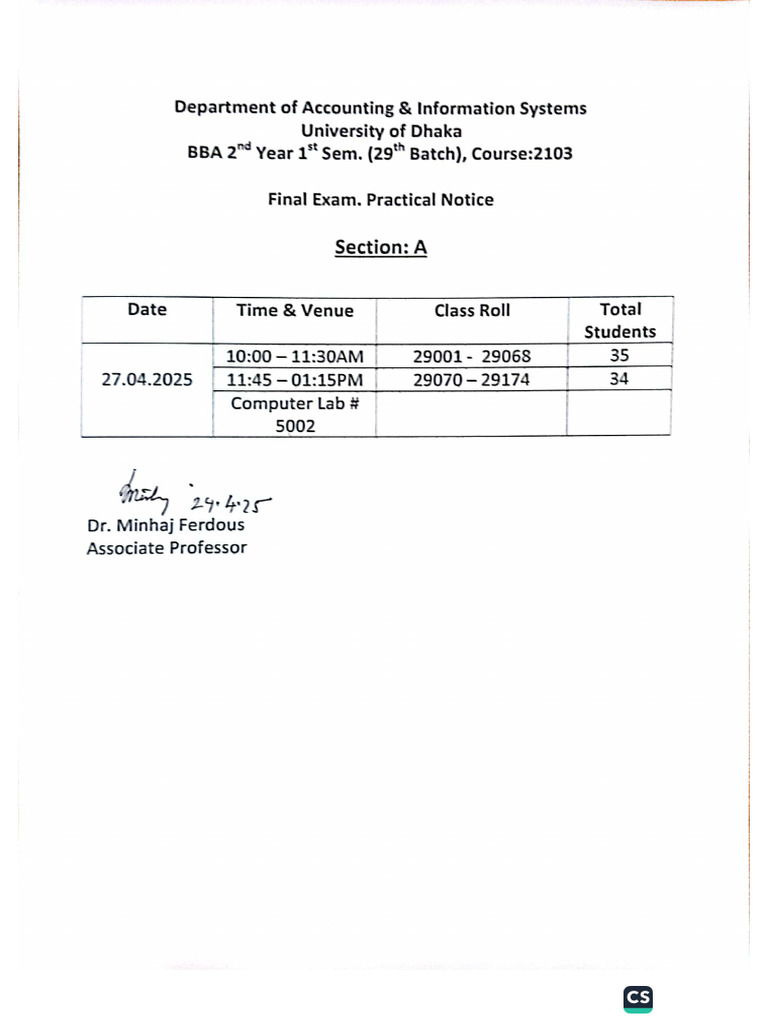 Practical Exam. Schedule | PDF