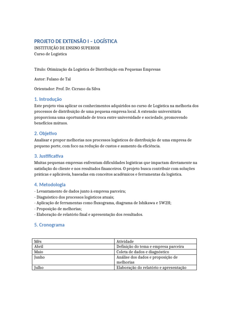Projeto Extensao Logistica | PDF
