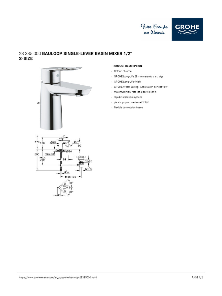 GROHE Specification Sheet 23335000 | PDF