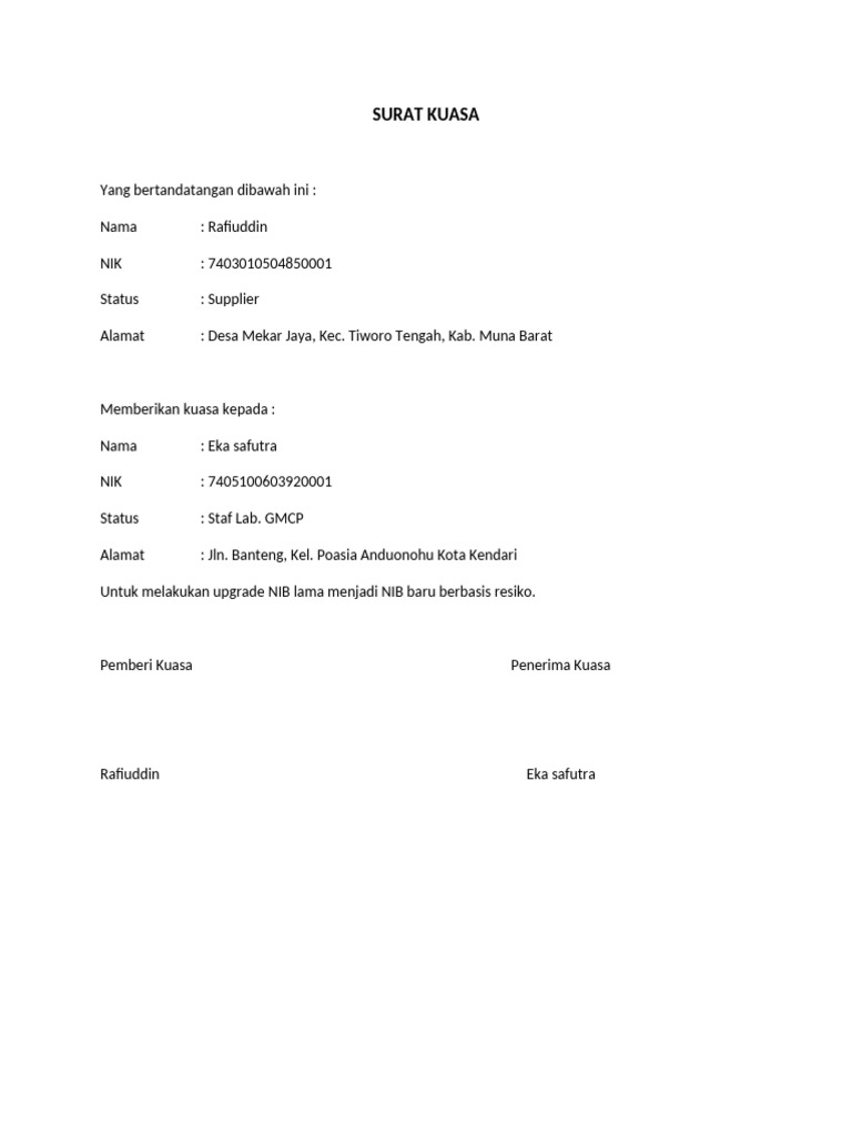 Surat Kuasa Nib Oss | PDF