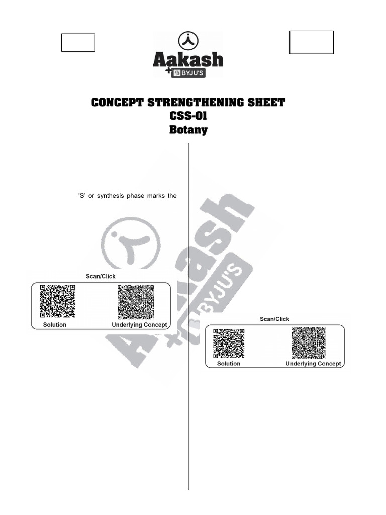 Concept Strengthening Sheet CSS 01 Based on AIATS 01 RM Botany | PDF | Lysosome | Cell (Biology)