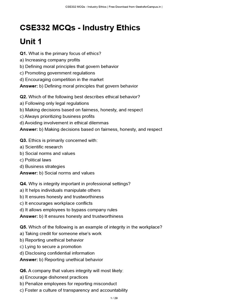 CSE332 MCQs - Industry Ethics | PDF | Patent | Intellectual Property