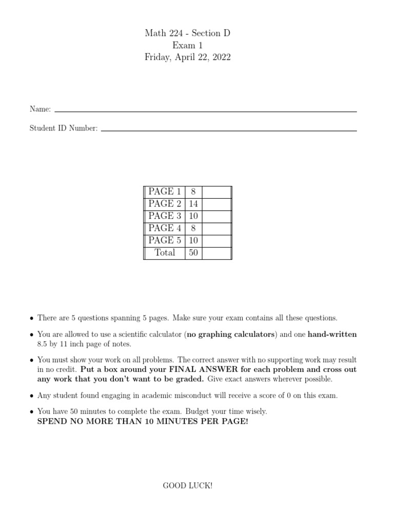 Practice Midterm 1 - SPR 22 | PDF | Mathematical Physics | Mathematical Analysis