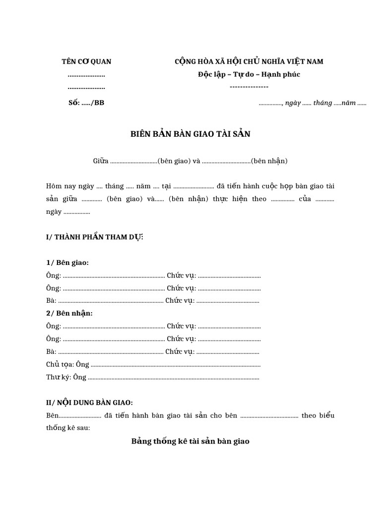 Fastdo - Biên Bản Bàn Giao Tài Sản | PDF