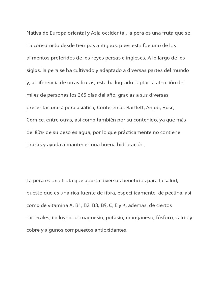 La pera es una fruta que posee vitaminas A (2) | PDF | Pera | Fruta