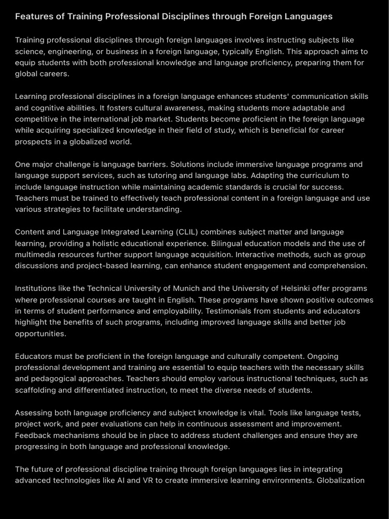 Features of Training Professional Disciplines through Foreign Languages ...