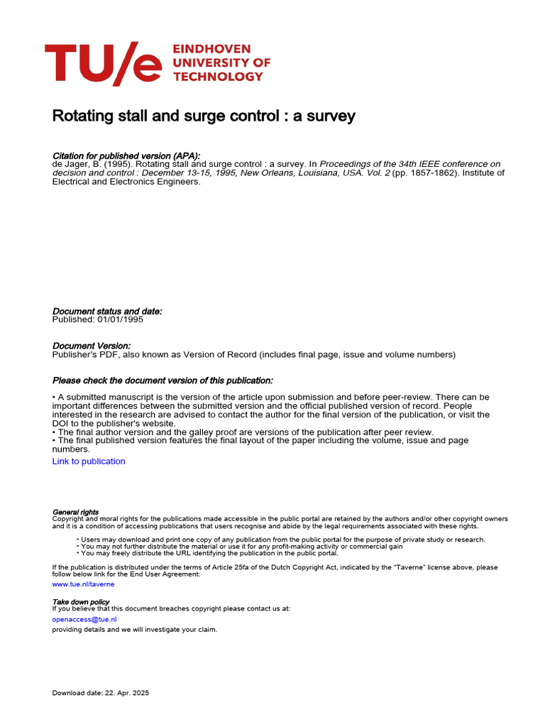 Rotating stall and surge control - a survey | PDF | Applied And ...