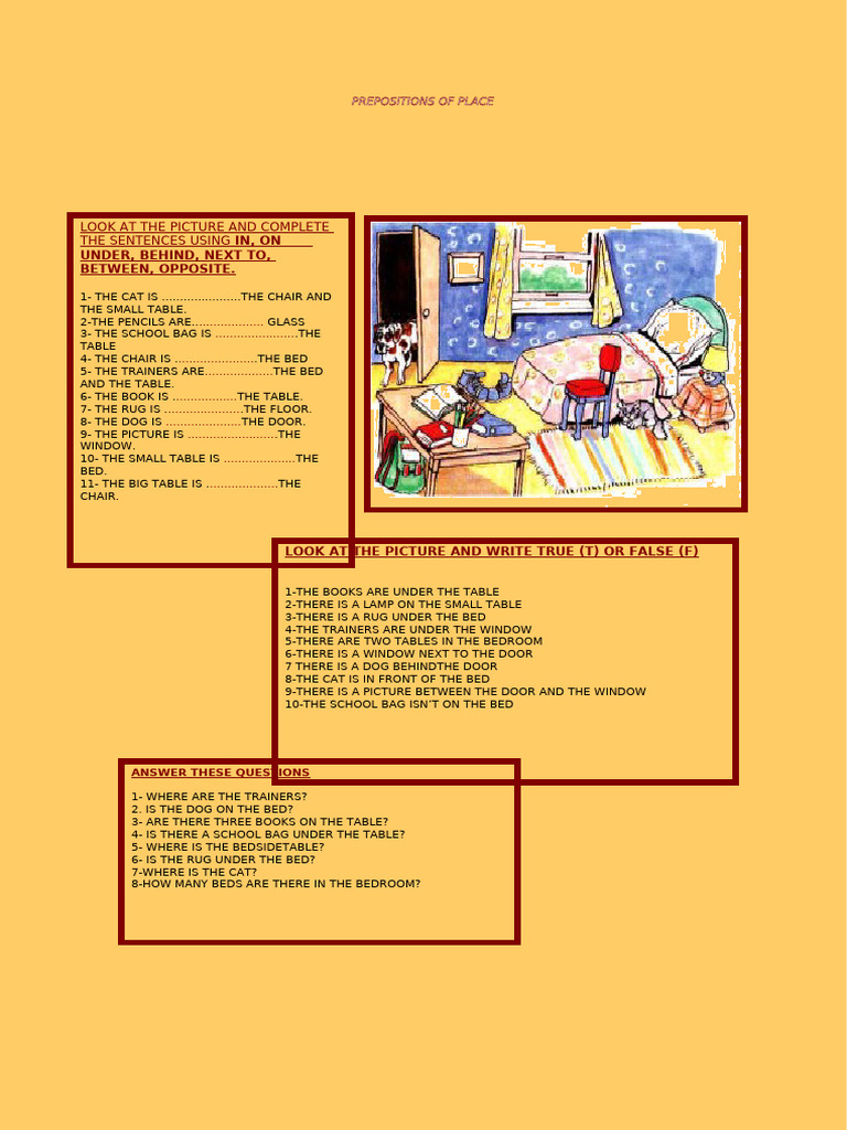 Preposition of Place Fun Activities Games 558 | PDF