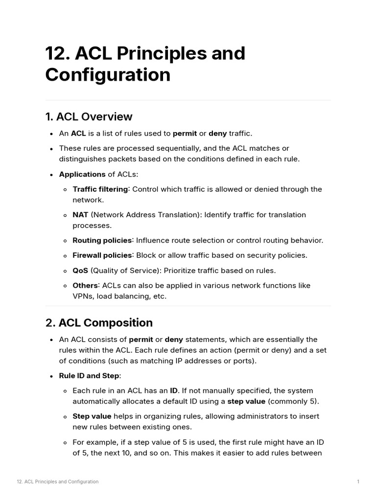 12 Acl Principles And Configuration Pdf Ip Address Computer Engineering