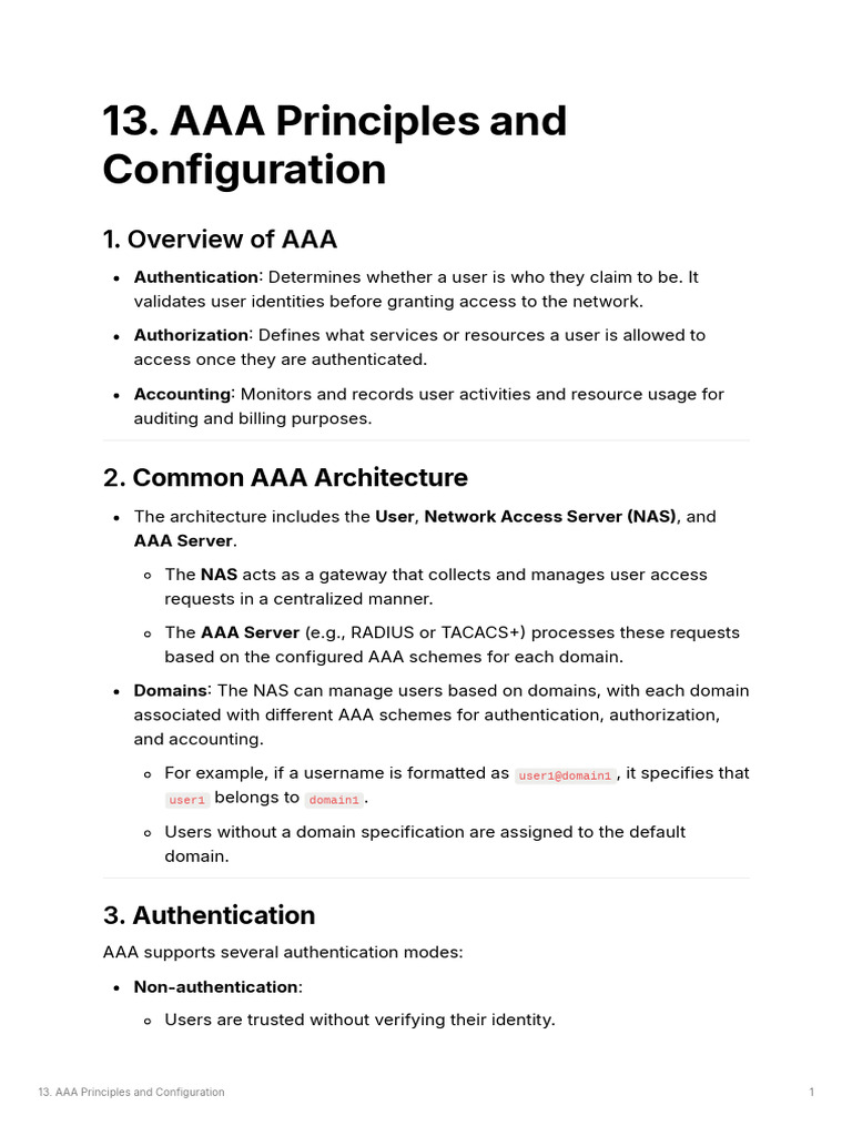 13. AAA Principles and Configuration | PDF | Radius | Internet Architecture