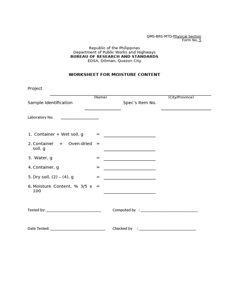 Form No. 5 Moisture Content | PDF