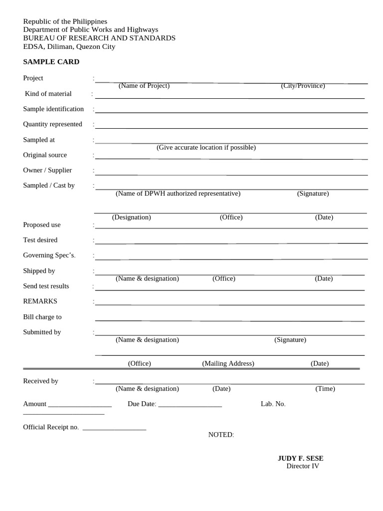 Form No 1 Sample Card Pdf