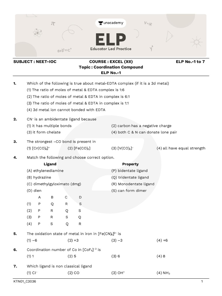 4 Coordination Compound ELP No 1 To 7 KTN01 C3036 1692253680482 | PDF