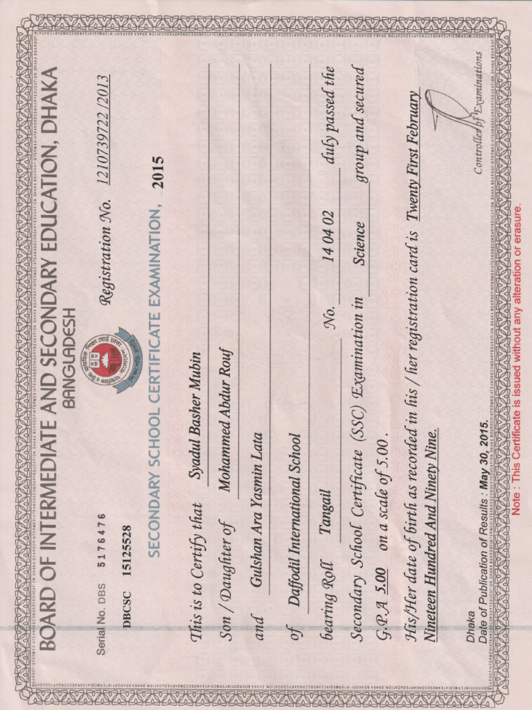 SSC Certificate | PDF
