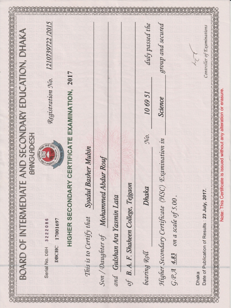 HSC Certificate | PDF