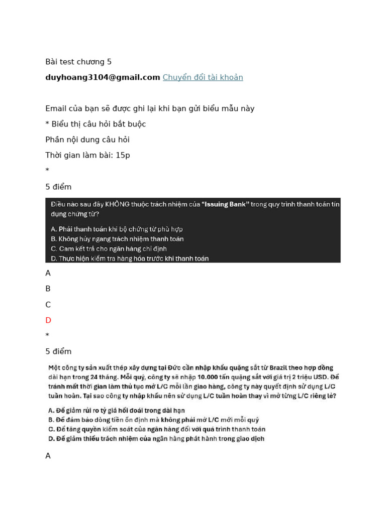 Bài Test Chương 5 | PDF