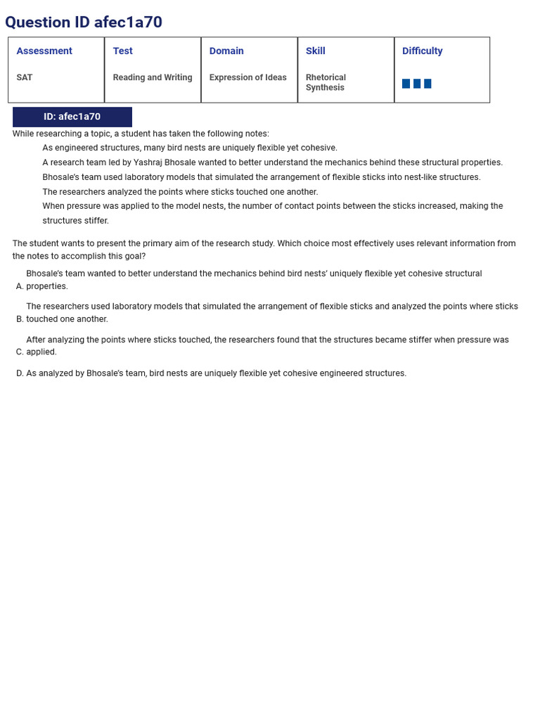 Rhetorical Synthesis - Hard - For Student - 31 Questions | PDF