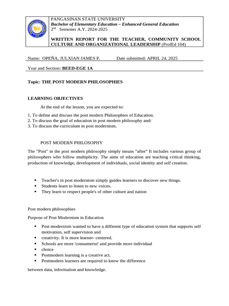 OPEÑA, JULXIANJAMES P - (WRITTEN REPORT PROFED 104) Final | PDF | Knowledge | Philosophy Of ...