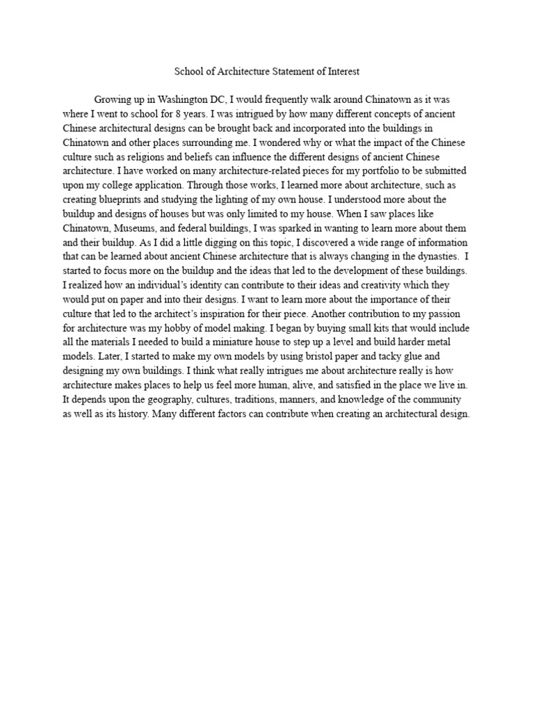 School of Architecture Statement of Interest | PDF