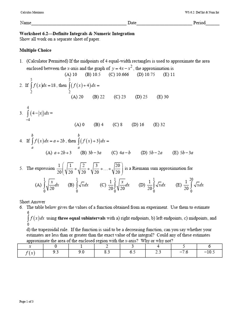 Evaluating Definite Integrals in Calculus | PDF | Integral ...