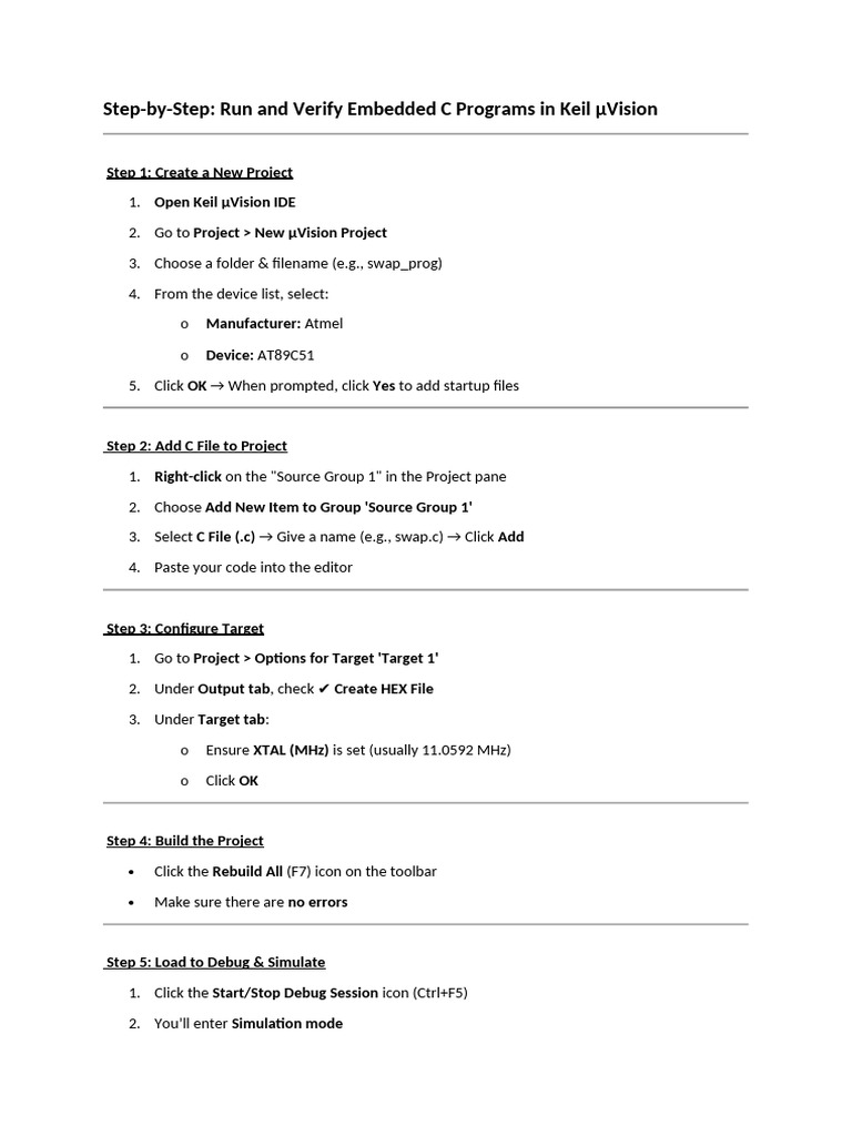Step-by-Step Run and Verify Embedded C Programs in Keil Vision | PDF