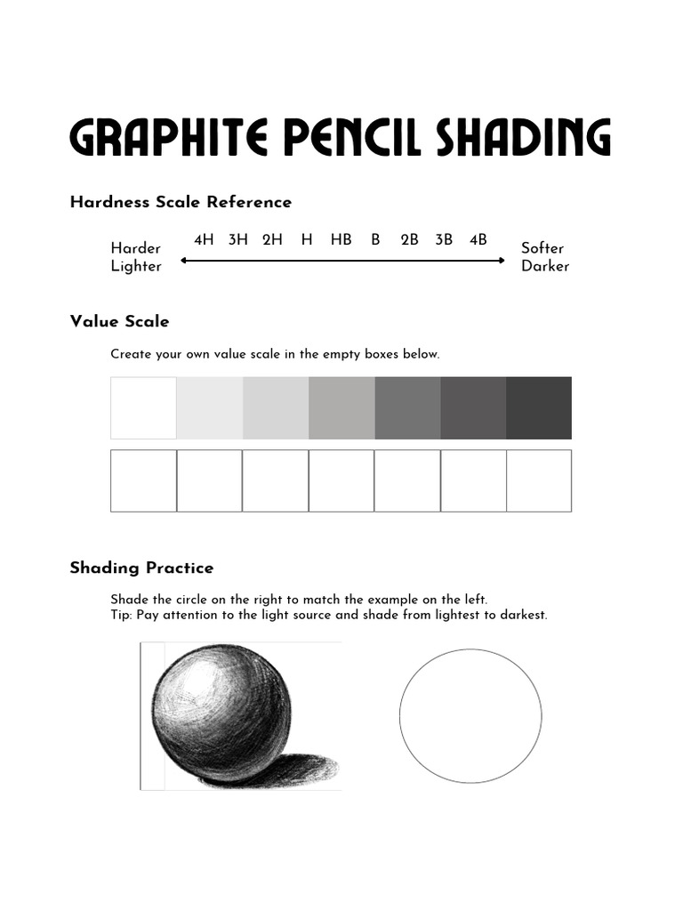 Graphite Pencil Shading Worksheet in Black and White Simple Style | PDF