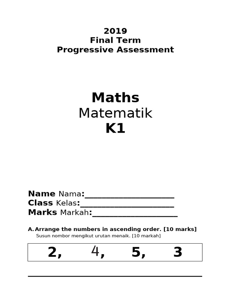 Kids City Maths K1 Final Term - Edit | PDF