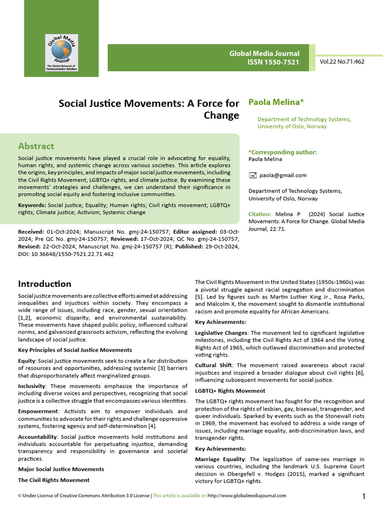Social Justice Movements A Force For Change | PDF | Social Justice ...