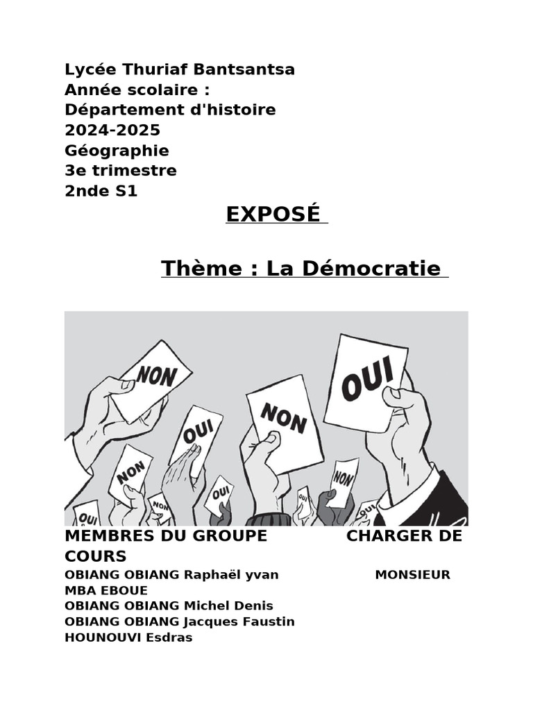 Exposé sur la Démocratie - Lycée Thuriaf | PDF