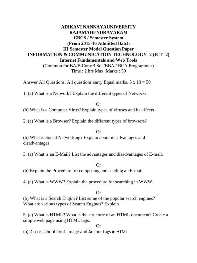 Model Question Paper ICT2 | PDF