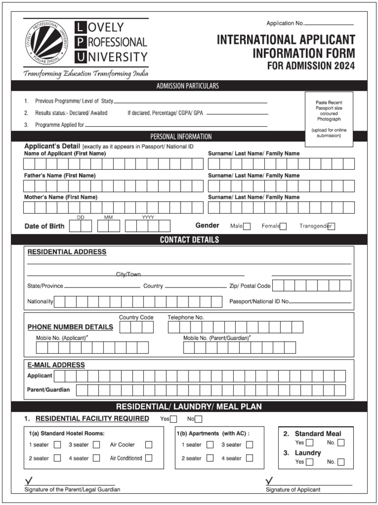International Application Form 2024 | PDF